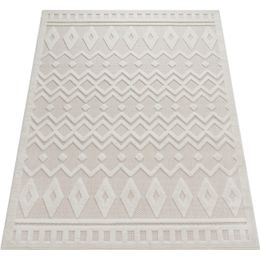 Teppich Paco Home "Livorno 671", beige (creme), B:120cm H:14mm L:160cm, Polypropylen, Teppiche, Teppich, Uni-Farben, Scandi, Rauten Muster, Hoch-Tief Effekt, Outdoor geeignet