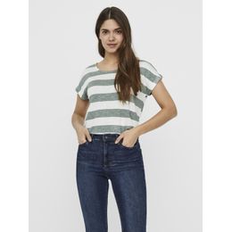 V&eacute;ro Moda Kurzarmshirt VERO MODA "VMWIDE STRIPE SL TOP GA JRS NOOS", Damen, Gr. L, gr&uuml;n (laurel wreath stripes:snow wei&szlig;), Jersey, Obermaterial: 96% Viskose, 4% Elasthan, gestreift, regular fit normal, Rundhals, Shirts Kurzarmshirt, Viskosemischung