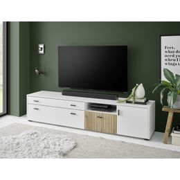 Lowboard Home Affaire "Hudson", wei&szlig; (wei&szlig;, eiche), B:200cm H:44cm T:42cm, Holzwerkstoff, Sideboards, Lowboard, in moderner Trendfarbe, Griffe aus Metall (Schwarz), Breite 200 cm