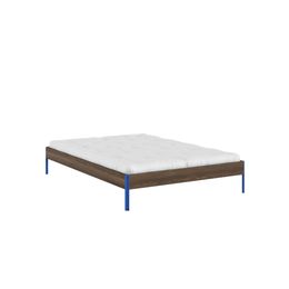 Bettgestell Karup Design "CORE BED Bodenbett, Holzrahmen, Futonbett, Jugendbett, Holzbett", carob braun, vivid blau, B:146cm H:34cm L:206cm, Betten, Bettgestell, Massivholzbett mit Lattenrost, Kiefer massiv, Doppelbett ohne Kopfteil
