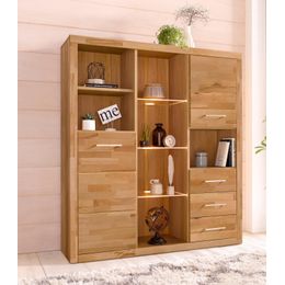 Highboard OTTO HOME "Ribe,130cm breit145cm hoch,Fronten Massivholz,12 F&auml;cher", beige (kernbuche teilmassiv), B:130cm H:145cm T:35cm, Holz teilmassiv, Sideboards, Highboard, Korpus aus Holzwerkstoff, Metall Griffe,B&ouml;den versetzbar