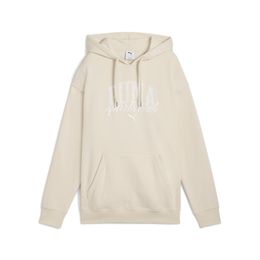 Kapuzensweatshirt Puma "CLASS RELAXED HOODIE FL", Damen, Gr. L, wei&szlig; (alpine snow), Fleece, Obermaterial: 66% Baumwolle, 34% Polyester, bedruckt, relaxed fit normal, angesetztes B&uuml;ndchen, Sweatshirts Kapuzensweatshirt, mit grafischem Gummidruck, mit verstellbarer Kapuze