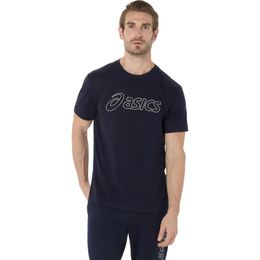 Laufshirt asics "asics LOGO SS TEE", Herren, Gr. L, midnight, birch, Obermaterial: 60% Baumwolle, 40% Polyester, Shirts Laufshirt
