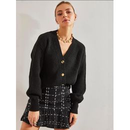 Bianco Lucci Knit Cardigan female Black size S/L