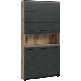 Stauraumschrank Welltime, nox oak nb, schwarz matt, B:90cm H:185cm T:30cm, MDF, Spanplatte, Schr&auml;nke, Stauraumschrank, Florenz, Mehrzweckschrank Nox Oak NB, 90 cm breit
