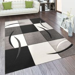 Teppich Paco Home "Diamond 665", schwarz (schwarz, wei&szlig;), B:300cm H:17mm L:400cm, Polypropylen (PP), Teppiche, Teppich, Karo Muster, 3D-Design, auch als L&auml;ufer, Wohnzimmer, Schlafzimmer