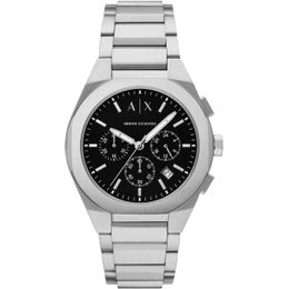 Chronograph Armani Exchange "SYNC", schwarz (edelstahlfarben, schwarz), Armbanduhren, Damen, Chronograph, Quarzuhr, Armbanduhr, Herrenuhr, Edelstahlarmband, Tag, Stoppfunktion