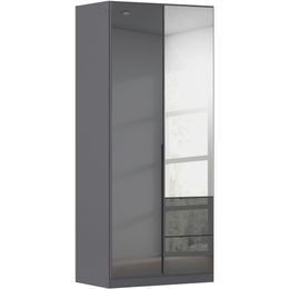 Dreht&uuml;renschrank OTTO HOME "Kleiderschrank Kleiderschr&auml;nke Schrank Garderobe AGORDO mit Glasfront", grau (graumetallic, glas basalt), B:91cm H:210cm T:54cm, Holzwerkstoff, Schr&auml;nke, Dreht&uuml;renschrank, mit Au&szlig;enschubk&auml;sten, in 7 Breiten und 2 H&ouml;hen MADE IN GERMANY