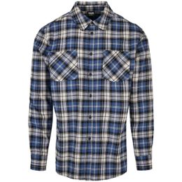 Langarmhemd Urban Classics "Urban Classics Herren Checked Roots Shirt", Herren, Gr. M, US-Gr&ouml;&szlig;en, dunkelblau, wei&szlig;, 100% Baumwolle, normal, Hemden