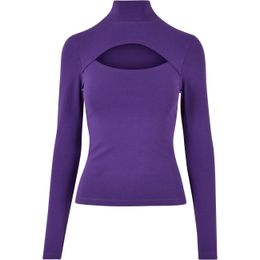 Langarmshirt Urban Classics "Urban Classics Damen Ladies Cut-Out Turtleneck Longsleeve", M&auml;dchen, Gr. M, realviolet, 95% Baumwolle, 5% Elasthan, unifarben, slim fit, amerikanischer Ausschnitt, Shirts Langarmshirt