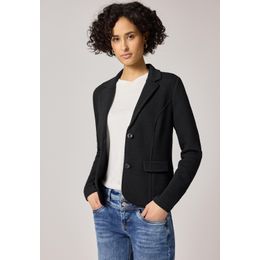 Kurzblazer Street One, Damen, Gr. 34, schwarz, Web, 73% Baumwolle, 24% Polyester, 3% Elasthan, Strukturmuster, regular fit normal, V-Ausschnitt, normaler Saum, Blazer Kurzblazer