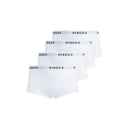 Hipster Pieces "PCLOGO LADY 4 PACK SOLID NOOS BC", Damen, Gr. XS (34), 4 Stk., wei&szlig; (hellwei&szlig;), Jersey, Obermaterial: 95% Baumwolle, 5% Elasthan, unifarben, unifarben mit Farbeinsatz, figurbetont, Unterhosen Hipster, Baumwollmischung