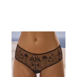 Stringpanty Lascana "Maria", Damen, Gr. 32/34, schwarz (uni schwarz), Mesh, Obermaterial: 76% Polyamid, 21% Polyester, 3% Elasthan, figurbetont, Unterhosen, mit bunten Blumen aus Stickereispitze