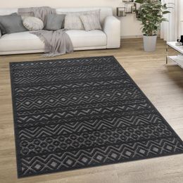 Teppich Paco Home "Livorno 673", grau (anthrazit), B:240cm H:14mm L:340cm, Polypropylen, Teppiche, Teppich, Uni-Farben, Scandi, Rauten Muster, Hoch-Tief Effekt, Outdoor geeignet