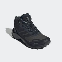 Wanderschuh adidas terrex "TERREX SKYCHASER AX5 MID GORE-TEX", Damen, Gr. 37, schwarz (carbon, core schwarz, semi flash aqua), Synthetik, Textil, Schuhe Wanderschuh, wasserdicht, Topseller