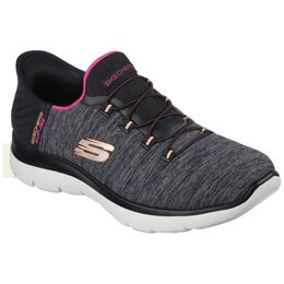 Slipper Skechers "SUMMITS DAZZLING HAZE", Damen, Gr. 35, schwarz (schwarz, meliert), Textil, Schuhe Slipper, Slip Ins Sneaker, Freizeitschuh mit dezenten Kontrastdetails, Topseller