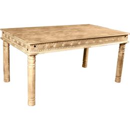 Esstisch Sit "Lakadee", beige (natur), B:160cm H:76cm T:90cm, Tische, Esstisch, mit detailreichen Schnitzereien