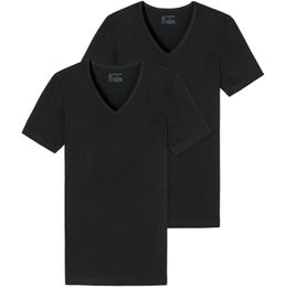 V-Shirt Schiesser "95/5", Herren, Gr. 4, schwarz (000, schwarz), Single Jersey, Obermaterial: 95% Baumwolle, 5% Elasthan, unifarben, regular fit h&uuml;ftbedeckend, V-Ausschnitt, Shirts V-Shirt, mit tiefem V-Ausschnitt