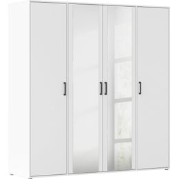 Dreht&uuml;renschrank Rauch "Kleiderschrank Schrank Garderobe W&auml;scheschrank VOYAGER", wei&szlig; (alpinwei&szlig;), B:187cm H:194cm T:53cm, Holzwerkstoff, Schr&auml;nke, Dreht&uuml;renschrank, mit modernen Griffen in Graumetallic und Spiegel