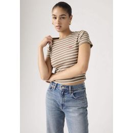 Levi's T-Shirt LEVI'S "ESSENTIAL SPORTY TEE", Damen, Gr. L (40), stripe pine bark rib knit, Feinripp, Obermaterial: 96% Baumwolle, 4% Elasthan, figurbetont taillenlang, Rundhals, Shirts T-Shirt, Feinripp- Qualit&auml;t