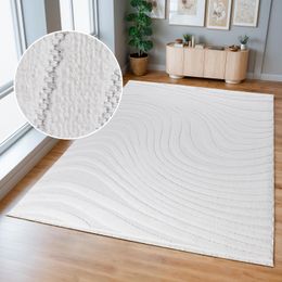 Teppich OTTO HOME "Samelia mit Fransen, Wellendesign, Balkon, Camping" Gr. 1, cream, B:60cm H:6mm L:90cm, Kunstfaser, Teppiche, Teppich, Hoch-Tief-Struktur, In- und Outdoor geeignet f&uuml;r K&uuml;che oder Esszimmer