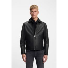 Lederjacke BOSS Orange "Jogear", Herren, Gr. 58, schwarz001, Obermaterial: 100% Schafsleder, unifarben, regular fit normal, abgesteppte Kante mit Rei&szlig;verschluss, Jacken, Soft Touch Nappaleder, moderner Look