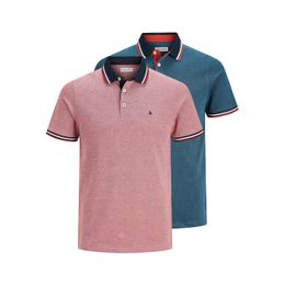 Jack & Jones Poloshirt JACK & JONES "JJEPAULOS im Doppelpack mit Logostickerei und Komfort", Herren, Gr. XS, rot (rio rot), Single Jersey, Obermaterial: 100% Baumwolle, unifarben, normal h&uuml;ftlang, Rundhals, Shirts, unifarben mit Farbeinsatz, modisch, schmal, Baumwolle, Polokragen, Topseller
