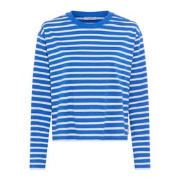Marc O'Polo Longsleeve MARC O'POLO DENIM, Damen, Gr. M, medium blau, Jersey, Obermaterial: 100% Baumwolle, geringelt, regular fit normal, Rundhals, Shirts, regular fit, aus Heavy Slub Jersey, Rundhals