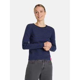 LIEBLINGSST&Uuml;CK Langarmshirt LIEBLINGSST&Uuml;CK "Nashi", Damen, Gr. L, blau (jeans), Single Jersey, Obermaterial: 95% Baumwolle, 5% Elasthan, gemustert, gestreift, mehrfarbig, regular fit normal, Rundhals, abgesteppte Kante, Shirts Langarmshirt, mit Streifen