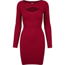 Shirtkleid Urban Classics "Urban Classics Damen Ladies Cut Out Dress", Damen, Gr. S, US-Gr&ouml;&szlig;en, burgundy, 35% Viskose, 35% Polyacryl, 30% Polyamid, unifarben, slim fit, U-Boot-Ausschnitt, Kleider Shirtkleid