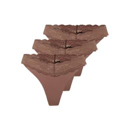 Tanga Only "ONLCHLOE LACE S.S THONG 3-PACK ACC", Damen, Gr. XL (42), 3 Stk., cognac pack:x3, Obermaterial: 75% Nylon, 25% Elasthan, unifarben, figurbetont, Unterhosen Tanga