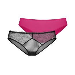 Slip Dorina "Muriel", Damen, Gr. L, pink (schwarz, pink), Netz, Obermaterial: 91% Polyamid, 9% Elasthan, Unterhosen Slip, Spitzendetails und Uni