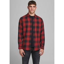 Jack & Jones Karohemd JACK & JONES "JJ JJEGINGHAM TWILL SHIRT L/", Herren, Gr. S, N-Gr, rot (rot, schwarz), Web, Obermaterial: 100% Baumwolle, kariert, Hemden Karohemd