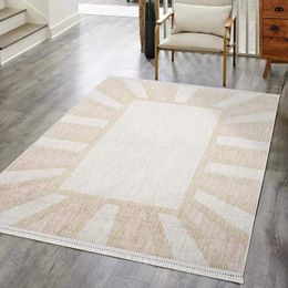 Teppich Carpet City "CLASICO 9152", beige, B:120cm H:11mm L:170cm, Obermaterial: 100% Polyester, Teppiche, Teppich, L&auml;ufer, Kurzflor, Hochtief-Muster, Boho, Fransen, Wohnzimmer
