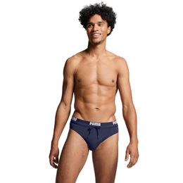Badeslip Puma "Puma SWIM MEN LOGO SWIM BRIEF", Herren, Gr. M, N-Gr, blau (navy), Web, Obermaterial: 80% Polyester, 20% Elasthan, unifarben, Badehosen Badeslip, mit elastischem Logobund