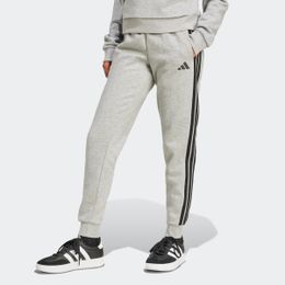 Sporthose adidas Sportswear "W 3S FL SL PT", Damen, Gr. L, N-Gr, medium grau heather, schwarz, Obermaterial: 55% Baumwolle, 36% Polyester, 9% Viskose, Hosen Sporthose, schmal geschnitten, f&uuml;r vielseitige Aktivit&auml;ten, aus Baumwollmix