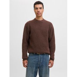 Jack & Jones Strickpullover JACK & JONES "JORYORK OLLIE KNIT CREW NECK", Herren, Gr. M, deep mahogany, Strick, Obermaterial: 51% Polyester, 41% Polyacryl, 5% Wolle, 3% Elasthan, unifarben, relaxed fit normal, Rundhals, Rippb&uuml;ndchen, Pullover Strickpullover