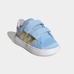 Klettschuh adidas Sportswear "ADIDAS DISNEY FROZEN GRAND COURT 3.0 F&Uuml;R BABYS UND KLEINKINDER", Kinder, Gr. 21, glow blau, gold metallic, ice lavender, Synthetik, Textil, Schuhe Klettschuh, Frozen, f&uuml;r Kinder