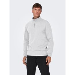 Only & Sons Sweatshirt ONLY & SONS "ONSCERES HALF ZIP SWEAT", Herren, Gr. L, super light grau melange, angeraute Sweatware, Obermaterial: 65% Baumwolle, 35% Polyester, meliert, unifarben, regular fit normal, hoch geschlossener Ausschnitt, Rippb&uuml;ndchen, Sweatshirts Sweatshirt, Baumwollmischung, regular fit