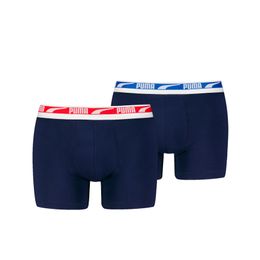 Boxershorts Puma "Puma MEN EVERYDAY MULTI LOGO BOXERS 2P", Herren, Gr. XL, blau (navy combo), Single Jersey, Obermaterial: 95% Baumwolle, 5% Elasthan, k&ouml;rpernah, Unterhosen Boxershorts, Komfortabler Logobund