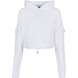 Kapuzenpullover Urban Classics "Urban Classics Damen Ladies Short Worker Hoody", Damen, Gr. L, wei&szlig;, 65% Baumwolle, 35% Polyester, unifarben, oversize, ohne Ausschnitt, Pullover Kapuzenpullover