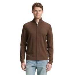 Strickjacke Tom Tailor, Herren, Gr. L, beige (schwarz taupe melange), Strick, Obermaterial: 100% Baumwolle, meliert, regular fit taillenbedeckt, ohne Ausschnitt, Rippb&uuml;ndchen, Strickjacken Strickjacke, mit Logo Stickerei