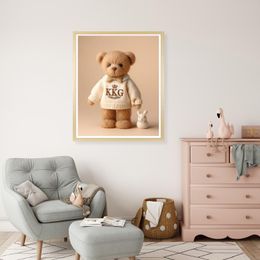 Bild mit Rahmen queence "Vintage Polo Teddy B&auml;r M&auml;dchen mit Schleife", farbe rahmen: beige, farbe bild(er): beige, B:30cm H:40cm T:1,5cm, Acrylglas, Holzrahmen, Bilder, Bild mit Rahmen, HD Premium Poster-Druck inkl. Echtholzrahmen in beige