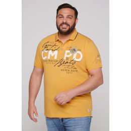 Poloshirt CAMP DAVID, Herren, Gr. L, gelb (warm sun), Jersey, Obermaterial: 100% Baumwolle, bedruckt, regular fit taillenbedeckt, ohne Ausschnitt, Shirts Poloshirt, mit Front- und Backprint