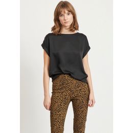 Shirtbluse Vila "VIELETTE", Damen, Gr. 42, schwarz, Jersey, Obermaterial: 100% Polyester. R&uuml;cken: 97% Viskose, 3% Elasthan, gepflegt, bequem h&uuml;ftlang, Rundhals, mit Umschlag, Blusen, Vorderteil aus gl&auml;nzendem Satin