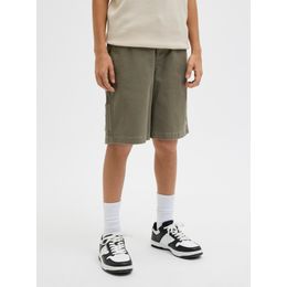 Jack & Jones Cargoshorts JACK & JONES JUNIOR "JPSTTONY CO JJCARPENTER SHORTS SN JNR", Jungen, Gr. 140, N-Gr, dusty olive detail:stiching with dtm, Web, Obermaterial: 98% Baumwolle, 2% Elasthan, unifarben, relaxed fit knielang, Hosen Cargoshorts, Topseller