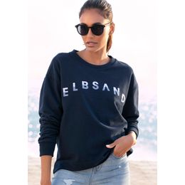 Sweatshirt ELBSAND "Sontje", Damen, Gr. XXL (44), blau (marine), Sweatware, Obermaterial: 95% Baumwolle, 5% Elasthan, unifarben, figurumspielend h&uuml;ftlang, Rundhals, Sweatshirts Sweatshirt, mit Flockprint vorne, sportlich-casual
