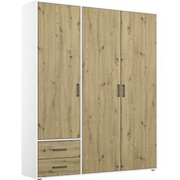 Dreht&uuml;renschrank Rauch "Kleiderschrank Schrank Garderobe W&auml;scheschrank VOYAGER", wei&szlig; (alpinwei&szlig;, eiche artisan, griffe graumetallic), B:140cm H:194cm T:53cm, Holzwerkstoff, Schr&auml;nke, Dreht&uuml;renschrank, mit 2 modernen Griffvarianten, mit Au&szlig;enschubladen MADE IN GERMANY
