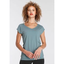 Funktionsshirt FAYN SPORTS "Cuffed Tee", Damen, Gr. 44/46, blau (eisblau), Jersey, Obermaterial: 87% Polyester, 13% Elasthan, figurbetont, Shirts Funktionsshirt, atmungsaktiv, schnell trocknend, aus Jerseystoff