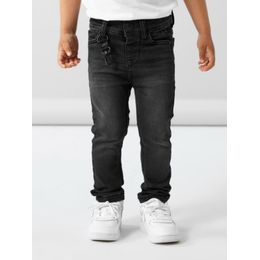 Slim-fit-Jeans name it "NMMTHEO DNMTHAYER 2689SWE KEY PANT NOOS", Jungen, Gr. 104, N-Gr, schwarz (schwarz denim), Denim/Jeans, Obermaterial: 70% Baumwolle, 27% Polyester, 3% Elasthan, leichte Abriebeffekte, slim fit lang, Jeans Slim-fit-Jeans